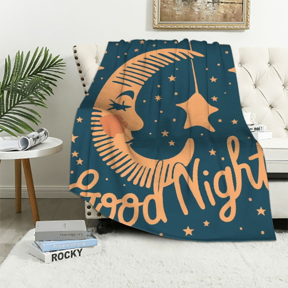 EastSmooth Soft Warm Throw Blanket for Couch Sofa and Bed Moon Stars ...