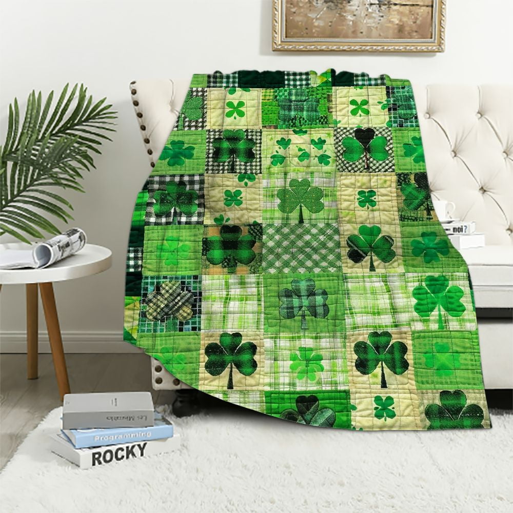 QCPP St Patricks Day Throw Blanket with Gift Bag, Soft Lucky Green ...
