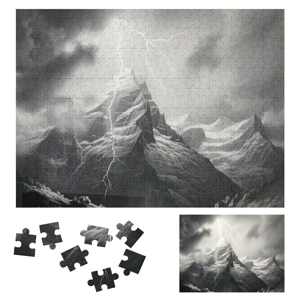 QCPP Storm Mountains Lightning Bolt Wooden Jigsaw Puzzle for Adults and ...
