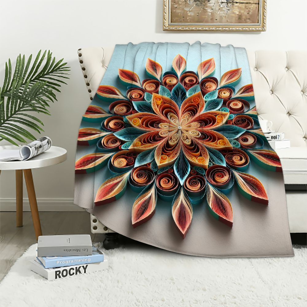 EastSmooth Summer Throw Blanket Lotus Flower Gold Blue Orange Ultra ...