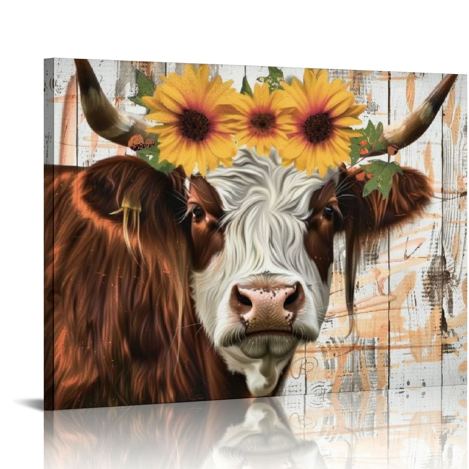 QCPP Sunflower Highland Cow Wall Art: Funny Farm Animal Canvas Picture ...