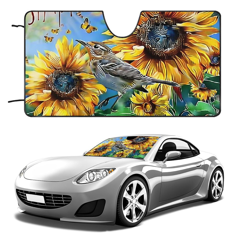 EastSmooth Sunflowers Bird Smile Car Sun Shade Windshield Keep Vehicle ...