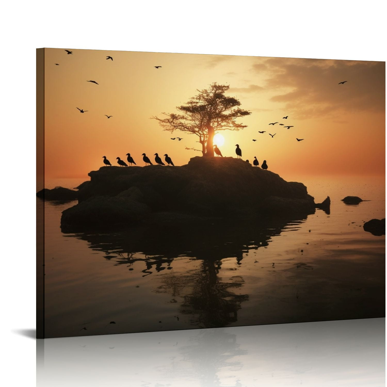 EastSmooth Sunset Beach Wall Art for Living Room Golden Sunlight ...