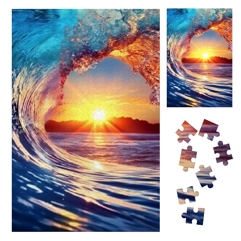 QCPP Sunset Wave Ocean Wooden Jigsaw Puzzle Vertical Leisure Game Toy ...