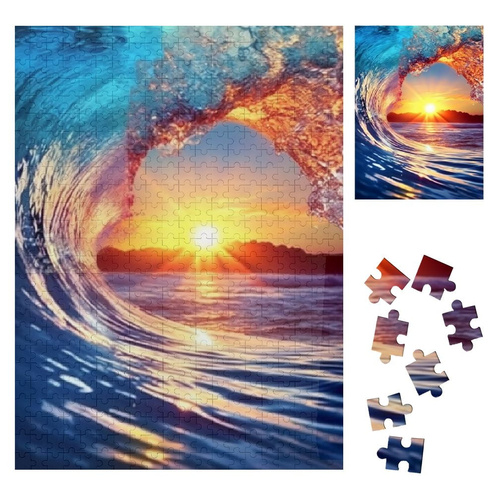 QCPP Sunset Wave Ocean Wooden Jigsaw Puzzle Vertical Leisure Game Toy ...