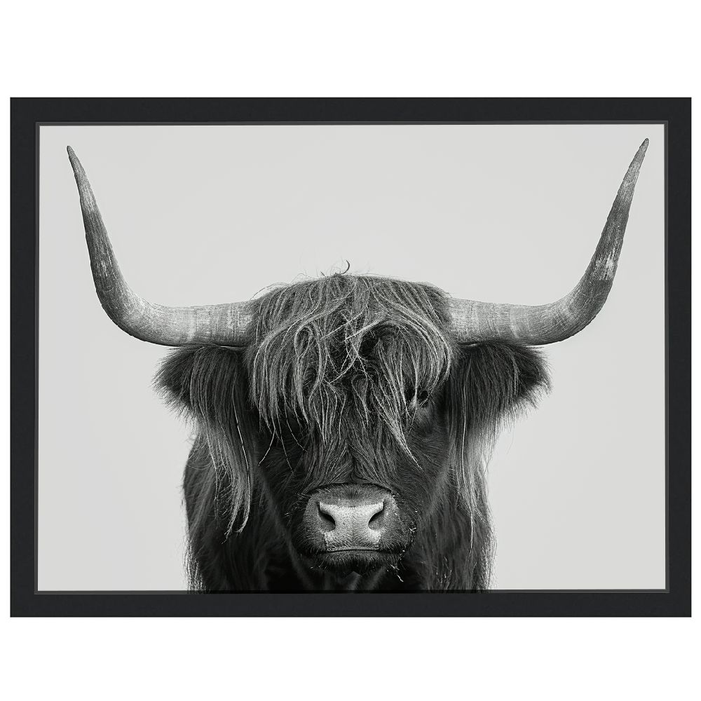EastSmooth Sylvie Highland Cow Portrait Framed Canvas Wall Art Gray ...