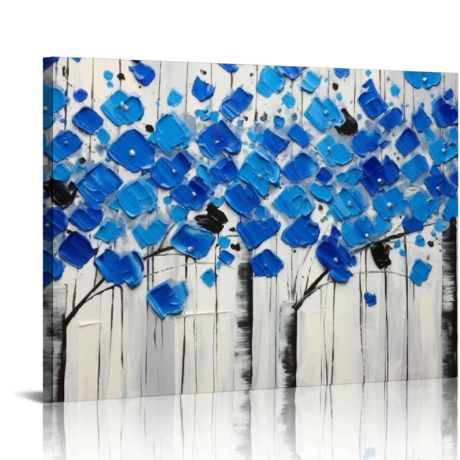 EastSmooth Textured Forest Abstract Canvas Wall Art Painted Modern Blue ...