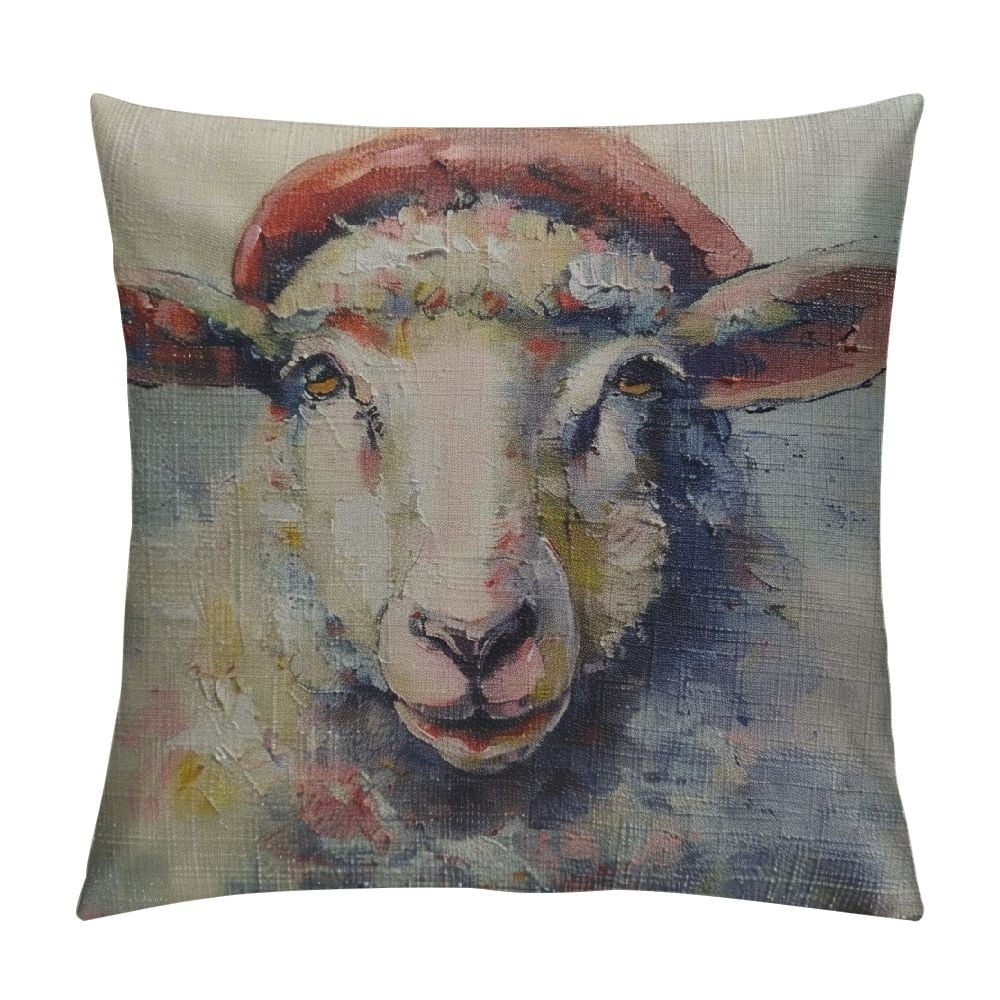 QCPP Throw Pillow Cover Watercolor Sheep Rustic Farm Animals Country ...