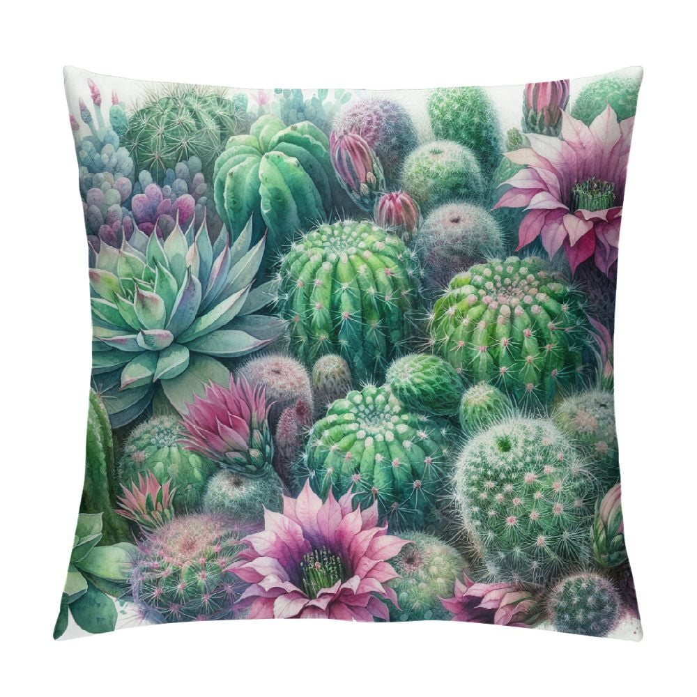 QCPP Throw Pillow Covers Boho Watercolor Cactus Flowers Twigs Feathers ...