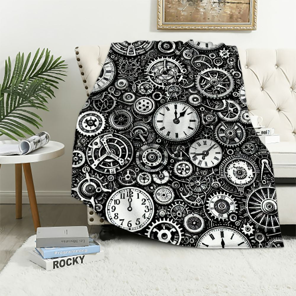 EastSmooth Timepiece Soft Blanket Clock Gears Print Plus Teens Adult ...