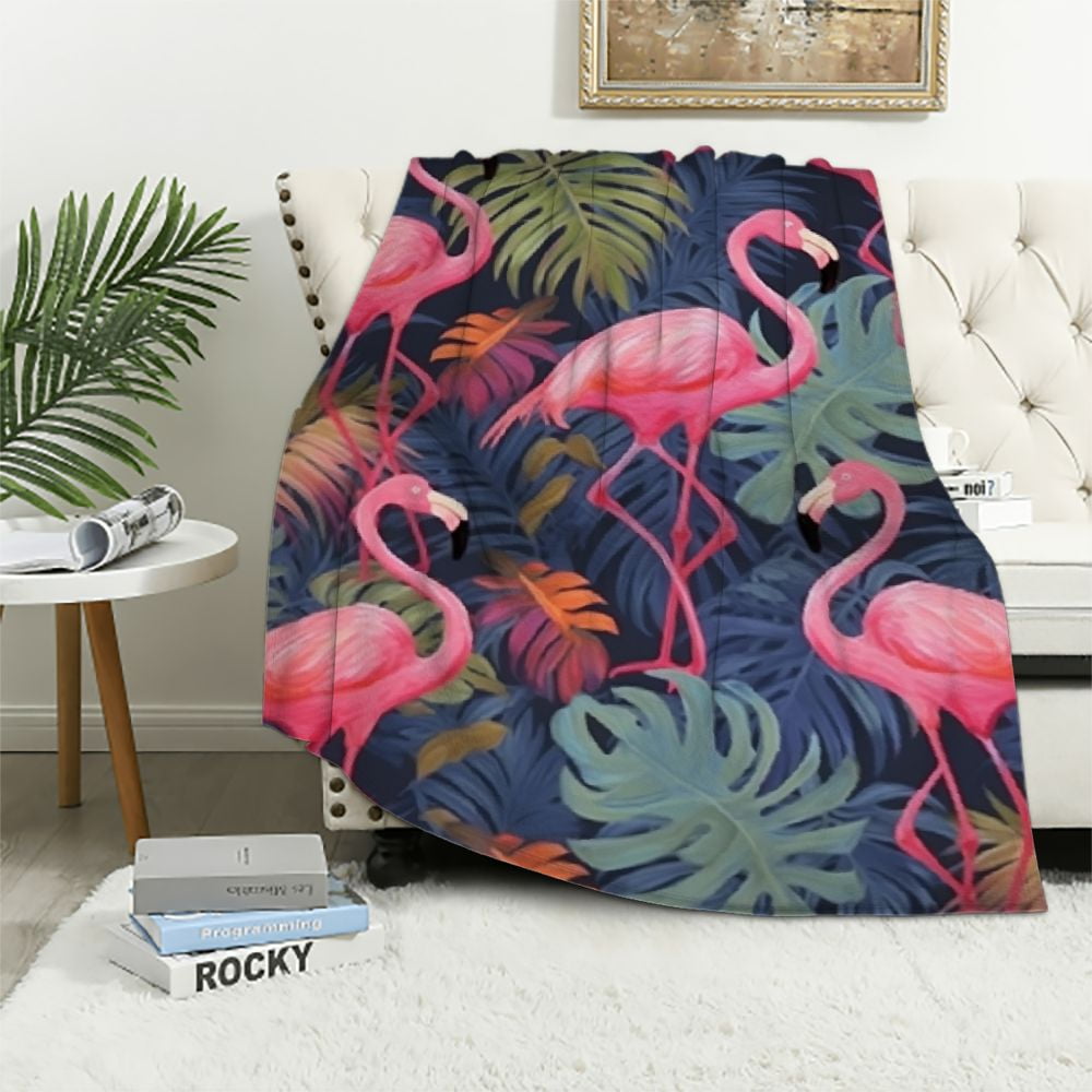 EastSmooth Tropical Flamingos Palm Leaves Throw Blanket Ultra Soft Warm ...