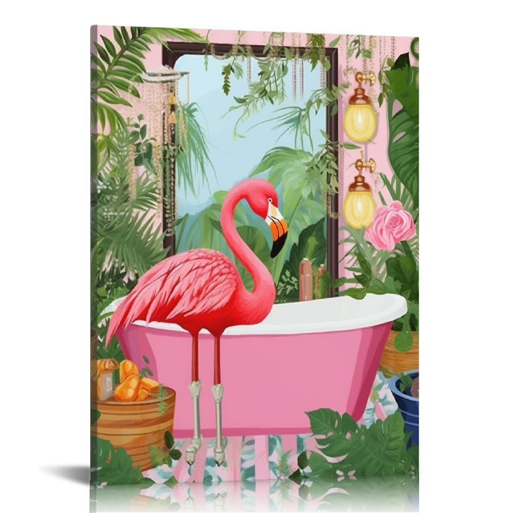 EastSmooth Tropical Jungle Flamingo Canvas Poster Painting Bathroom ...