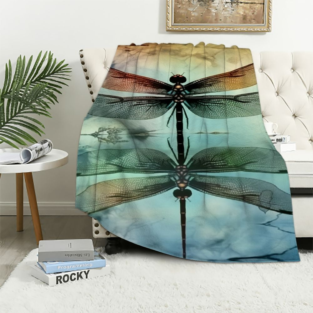 QCPP Ultra Soft Flanne Bed Blanket Dragonfly Pattern Love is a Nature ...
