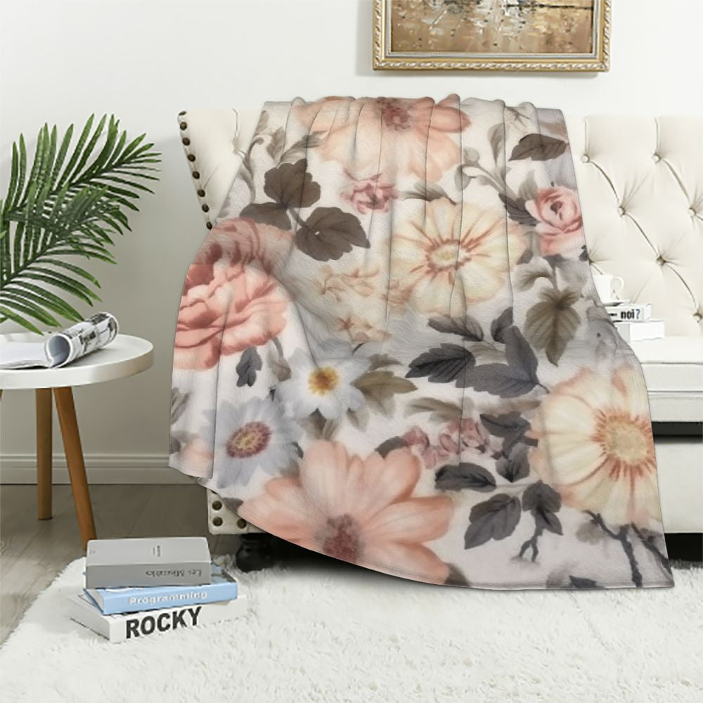 QCPP VCNY Decorative Throw Blanket: Large Floral Watercolor Design ...