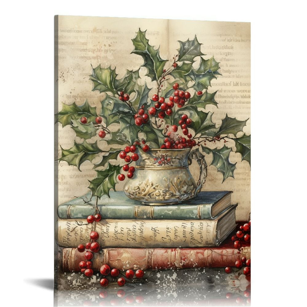 EastSmooth Vintage Christmas Canvas Wall Art, Rustic Books Art Still ...