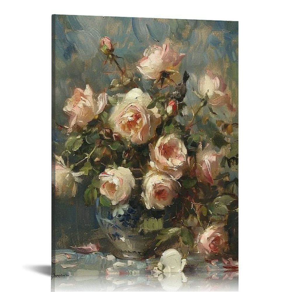 EastSmooth Vintage Floral Wall Art Framed Rose Canvas Prints for ...