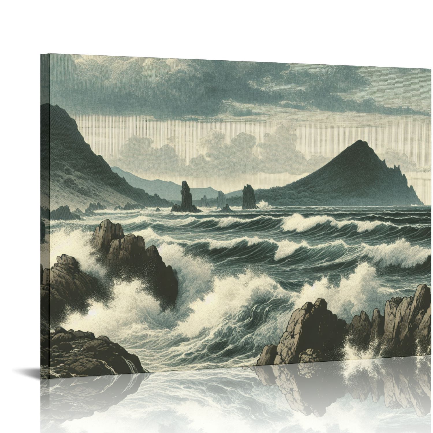 EastSmooth Vintage Ocean Framed Canvas Wall Art Set, Coastals Beach ...
