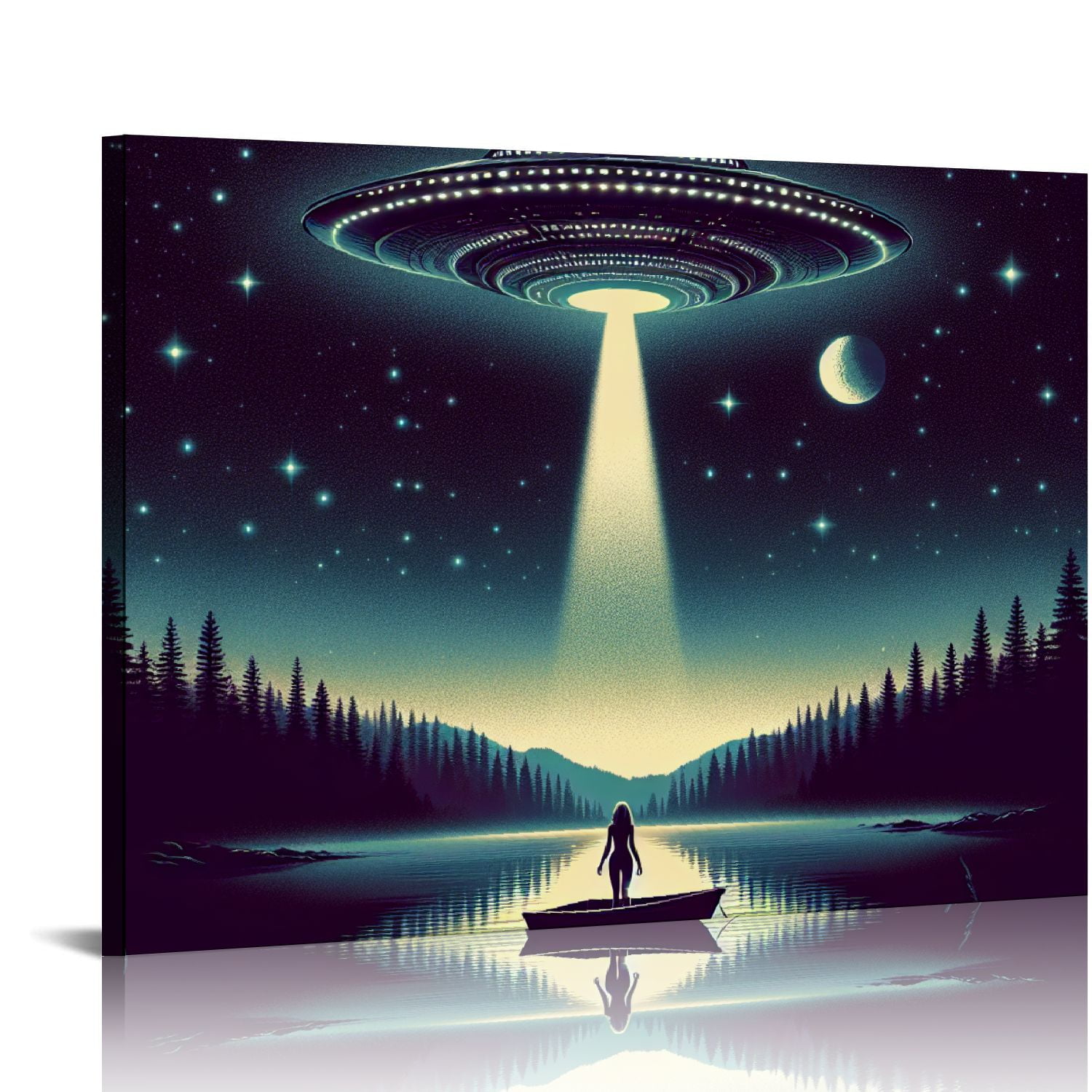 EastSmooth Vintage UFO Poster Surreal Night View Wall Art Vibrant ...