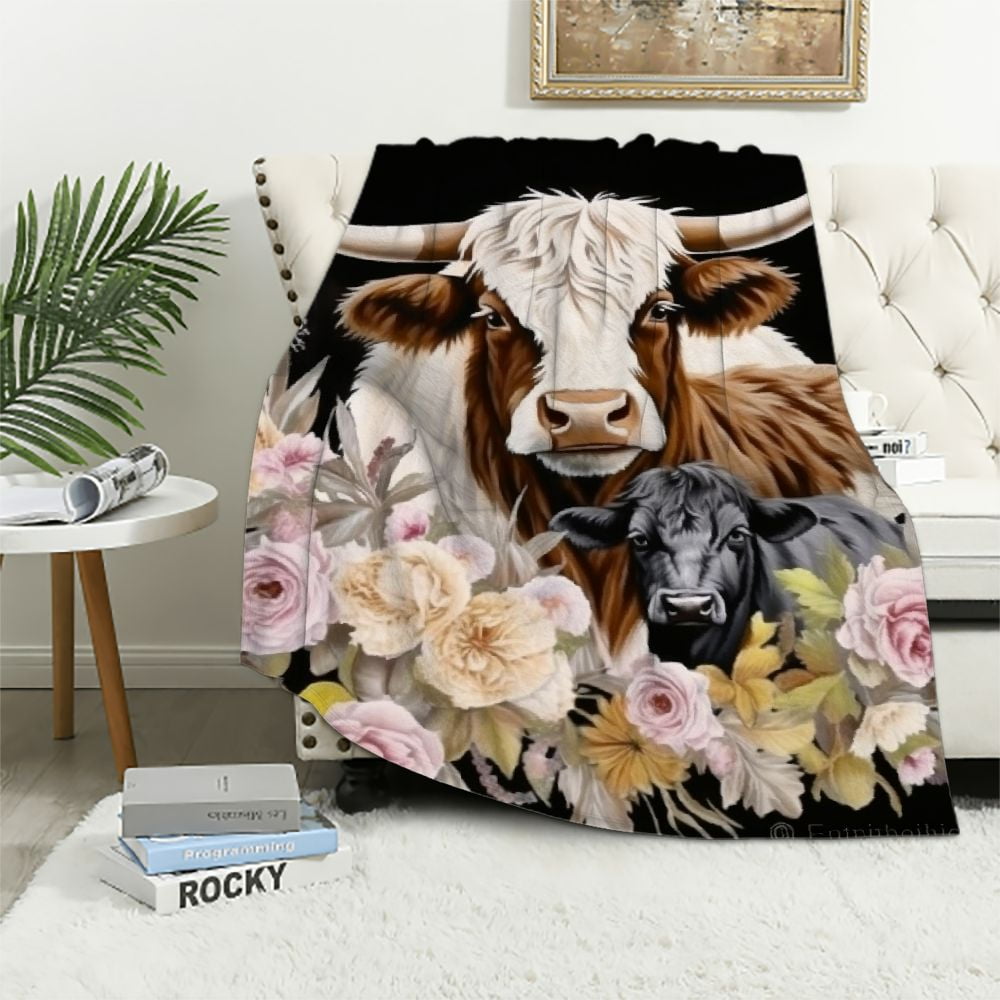 EastSmooth Watercolor Highland Cow Throw Blanket Queen Pink Rose Brown ...