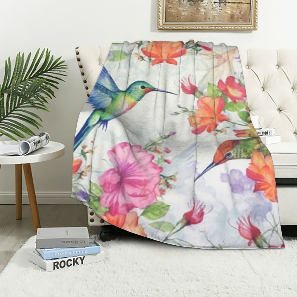 EastSmooth Watercolor Hummingbird Birds Flowers Throw Blanket Ultra ...