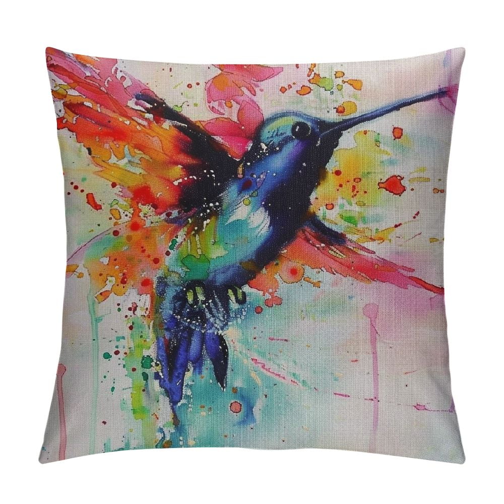 EastSmooth Watercolor Hummingbird Throw Pillow Cover Bright Colorful ...