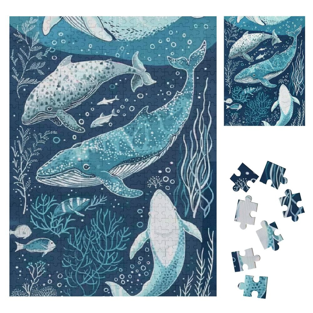 QCPP Whales Ocean Seaweed Wooden Jigsaw Puzzle Vertical Challenging ...