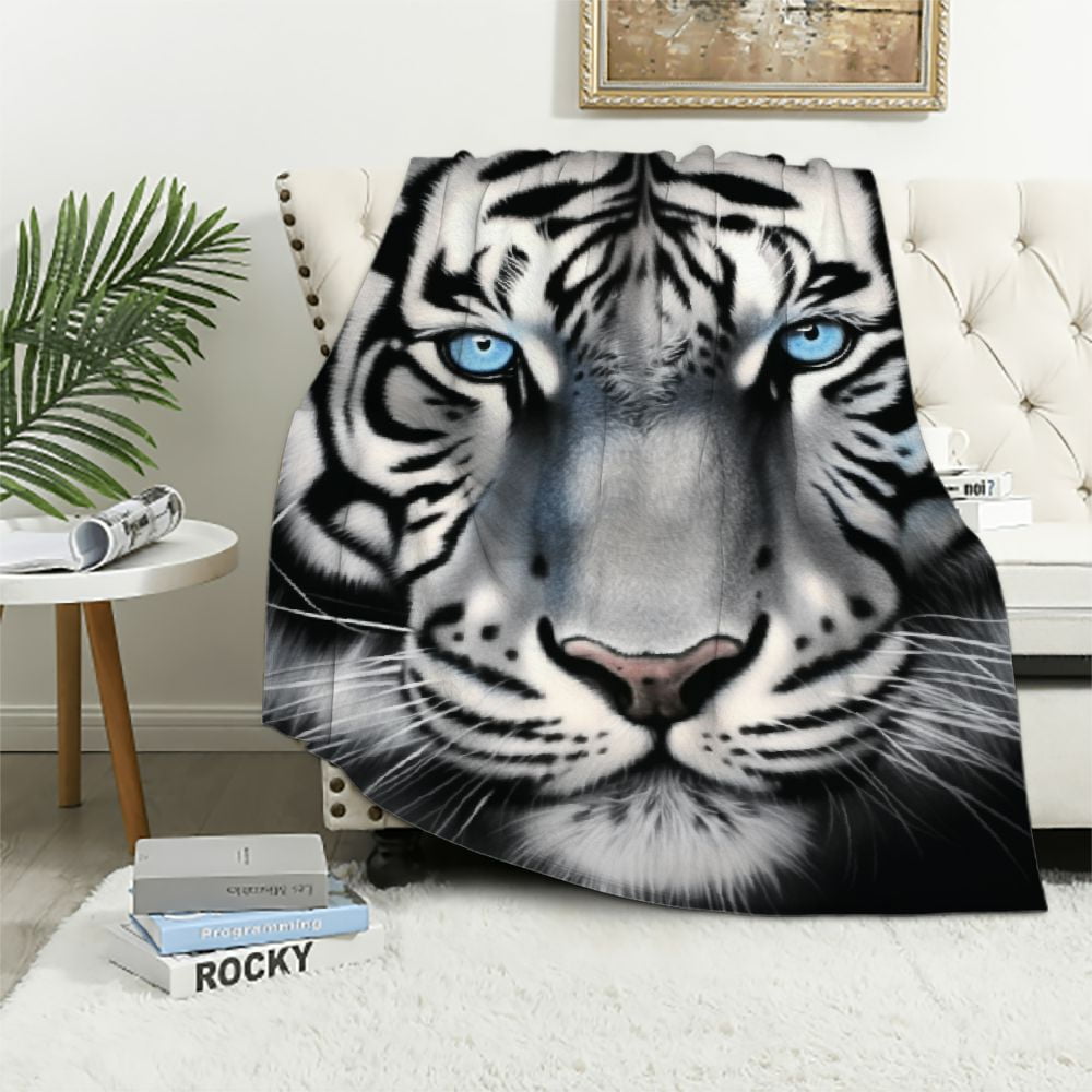 EastSmooth White Tiger Blanket Lightweight Flannel Fuzzy Blanket ...