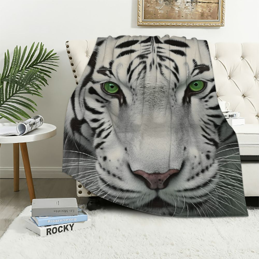 EastSmooth White Tiger Throw Blanket Close-Up Beautiful Portrait Tiger ...