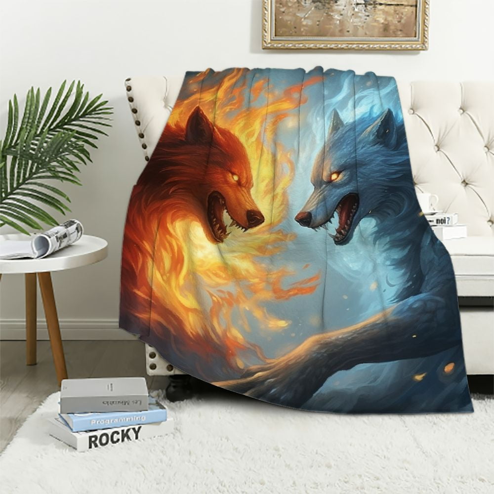 QCPP Wolf Blanket Gifts, Cool Fire and Ice Wolf Blanket, Wolf Gifts for ...