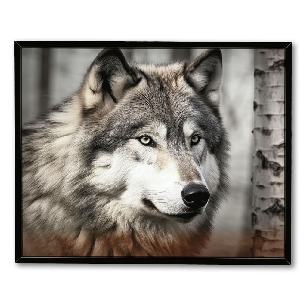 EastSmooth Wolf Framed Wall Art Decor: Modern Wild Animal Painting ...