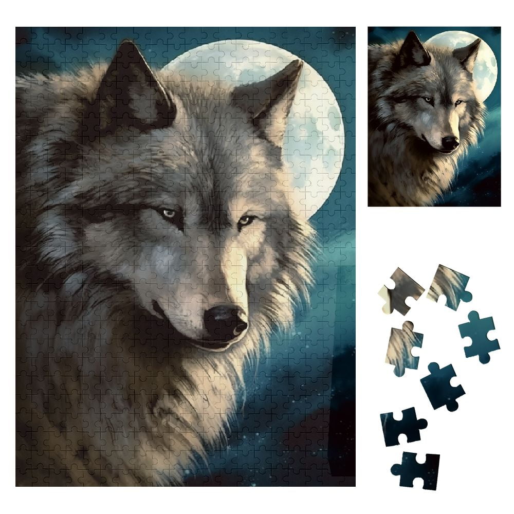 EastSmooth Wolf Full Moon Night Sky Wooden Jigsaw Puzzle Vertical ...