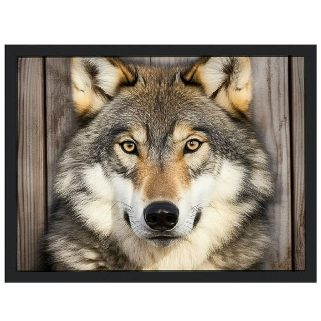 EastSmooth Wolf Wall Art Rustic: Framed Wild Beige Animal Painting ...