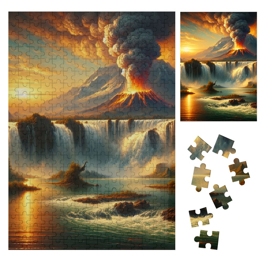 EastSmooth Wooden Jigsaw Puzzle Volcano Eruption Waterfall Serene ...