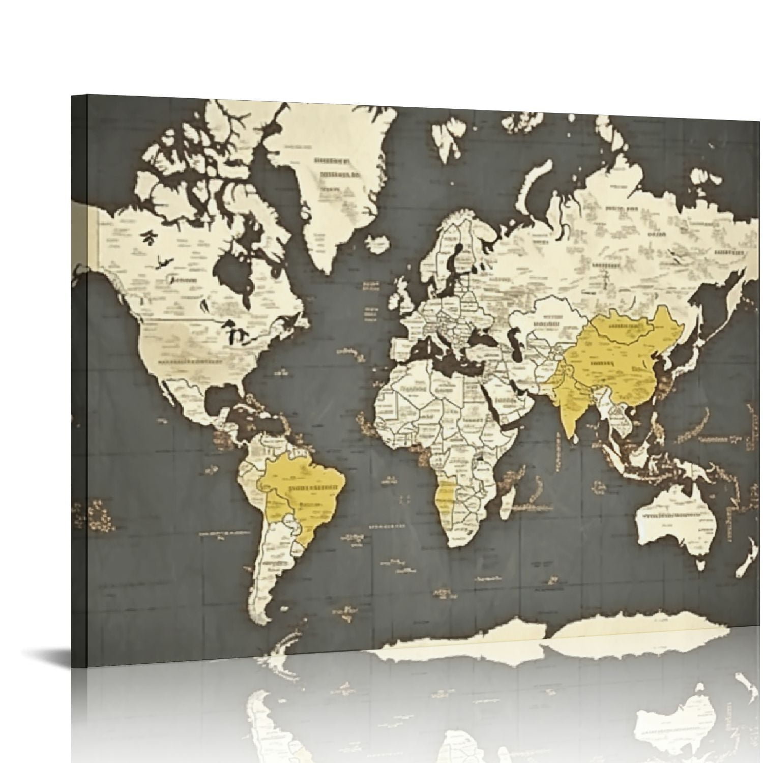 QCPP XLarge Grey World Map Canvas Wall Art Vintage Map of World Canvas ...