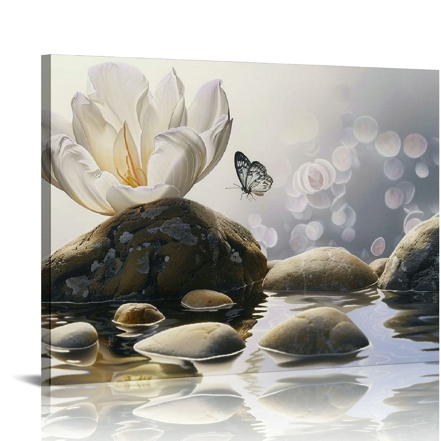 EastSmooth Zen Water Lily Canvas Wall Art White Floral and Yellow ...