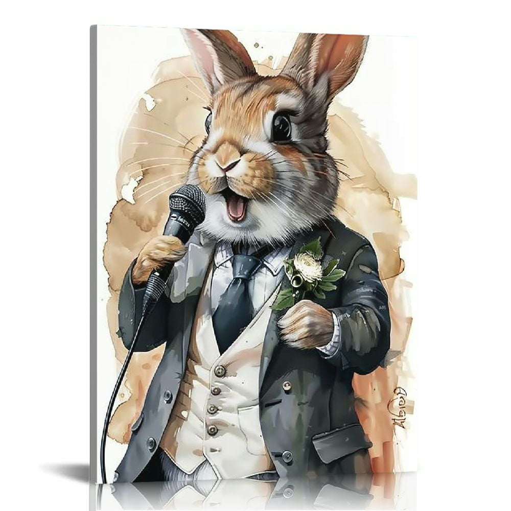 QCPP cute rabbit Canvas Easter Wall Art, Abstract Modern Wild Wall ...