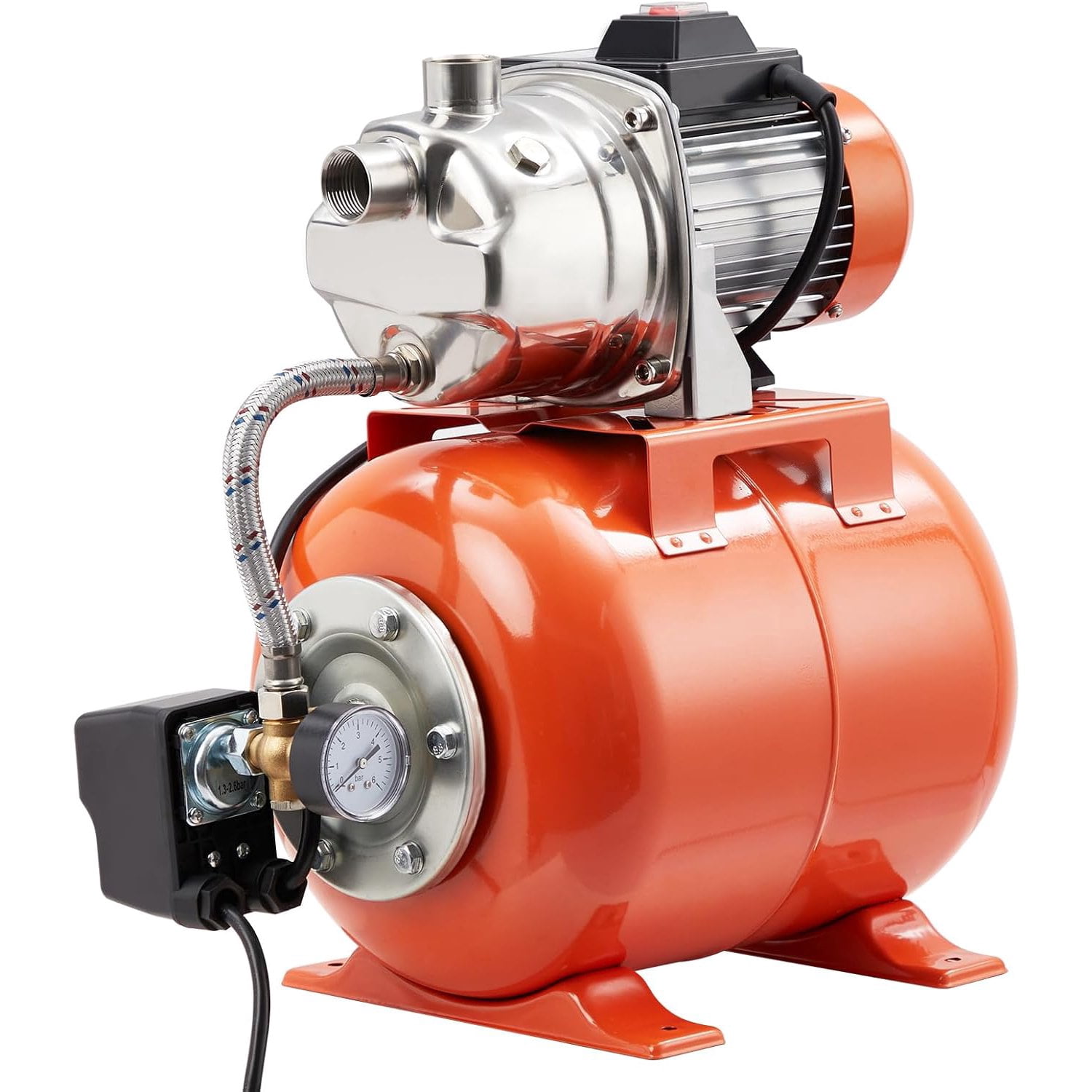 EastVita 1.6HP Shallow Well Pump with Pressure Tank, Stainless Steel ...