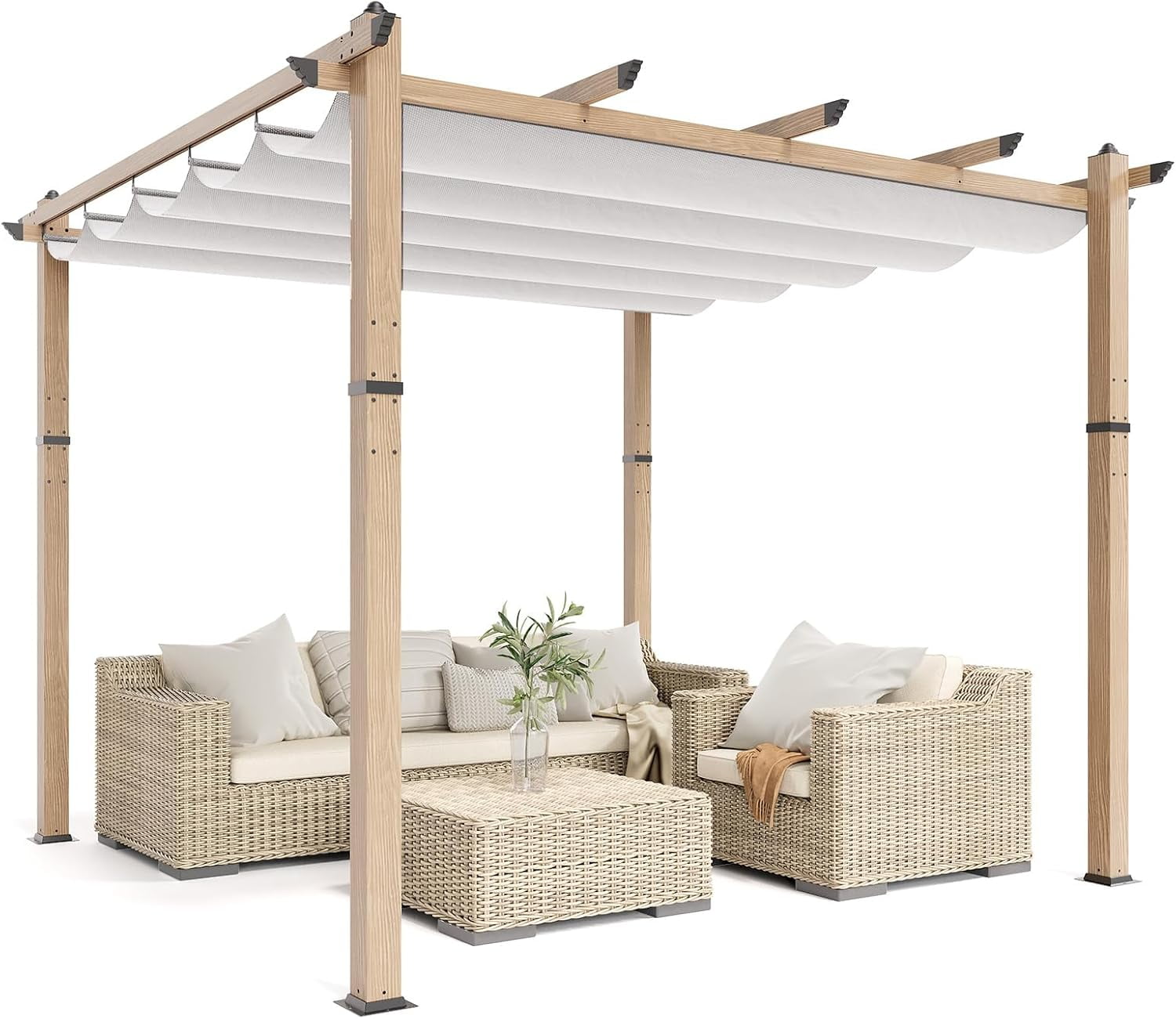 EastVita 10x10 Ft Outdoor Retractable Pergola with Sun Shade Canopy ...