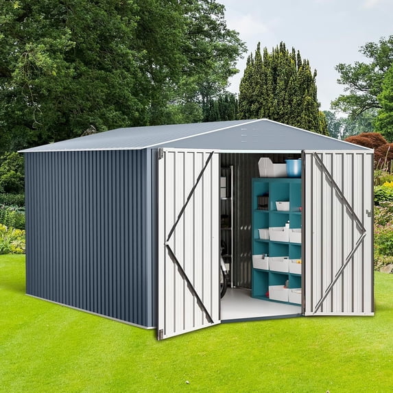 EastVita 10x12x8 FT Outdoor Storage Shed-Large Metal Tool Sheds with ...