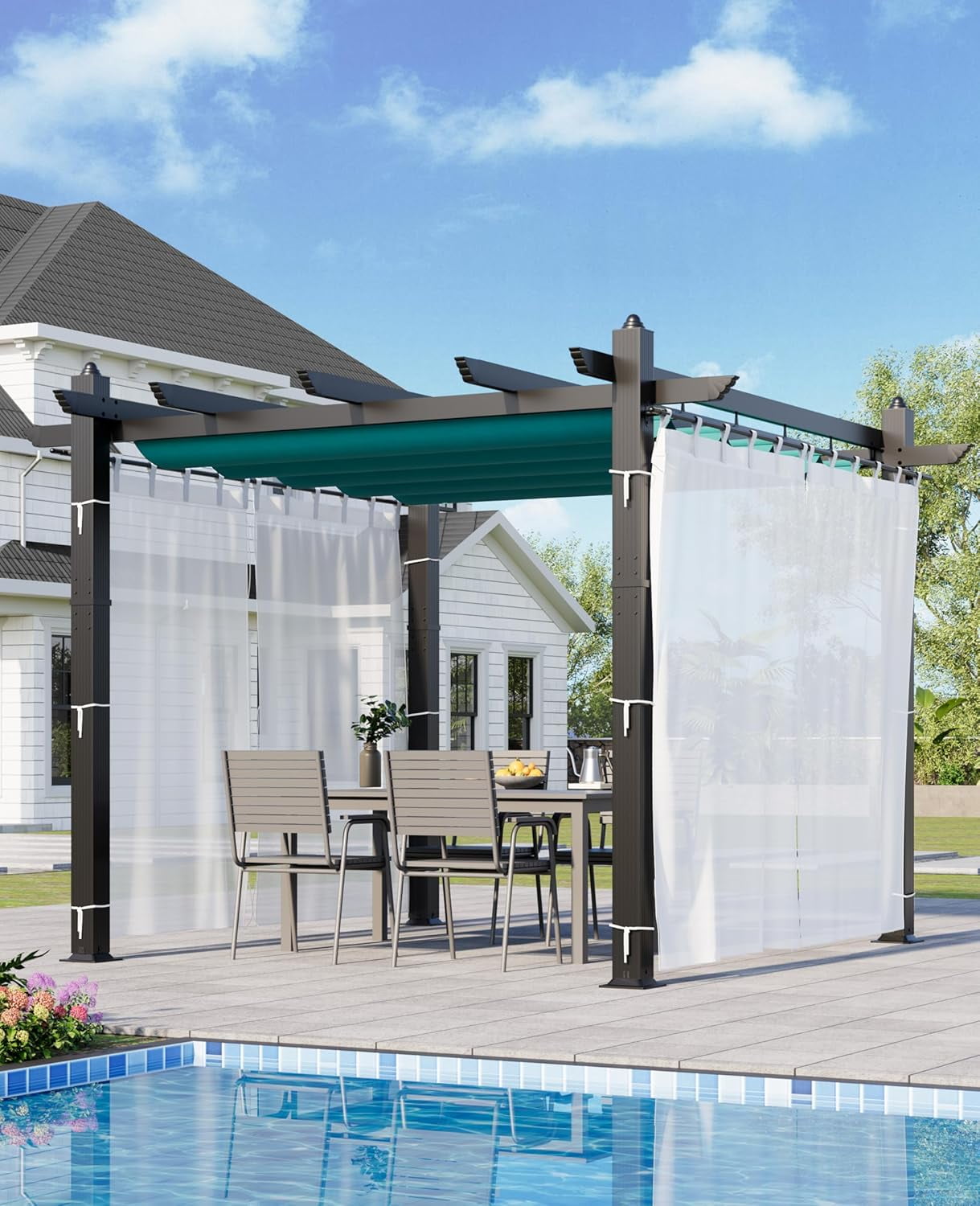 EastVita 10x13 Ft Retractable Outdoor Pergola with Canopy and Side Mesh ...