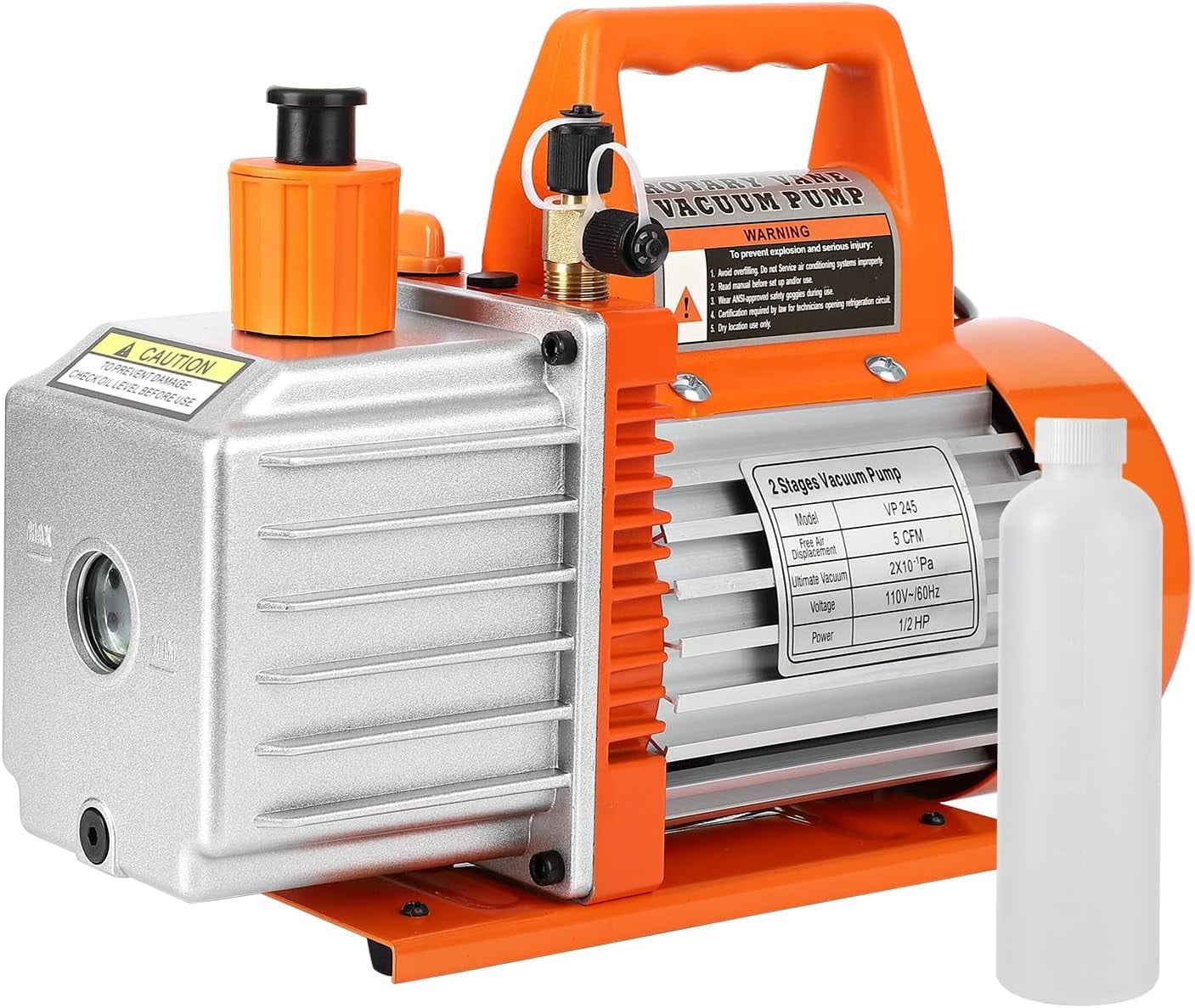 EastVita 110V 5CFM 1/2HP Dual Stage Rotary Vane Economy Vacuum Pump Air ...