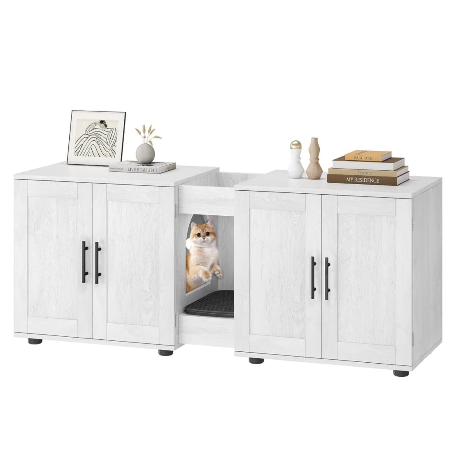 EastVita 140 x 45 x 52 Cm Hidden Cat Litter Box Furniture for 2 Cats ...