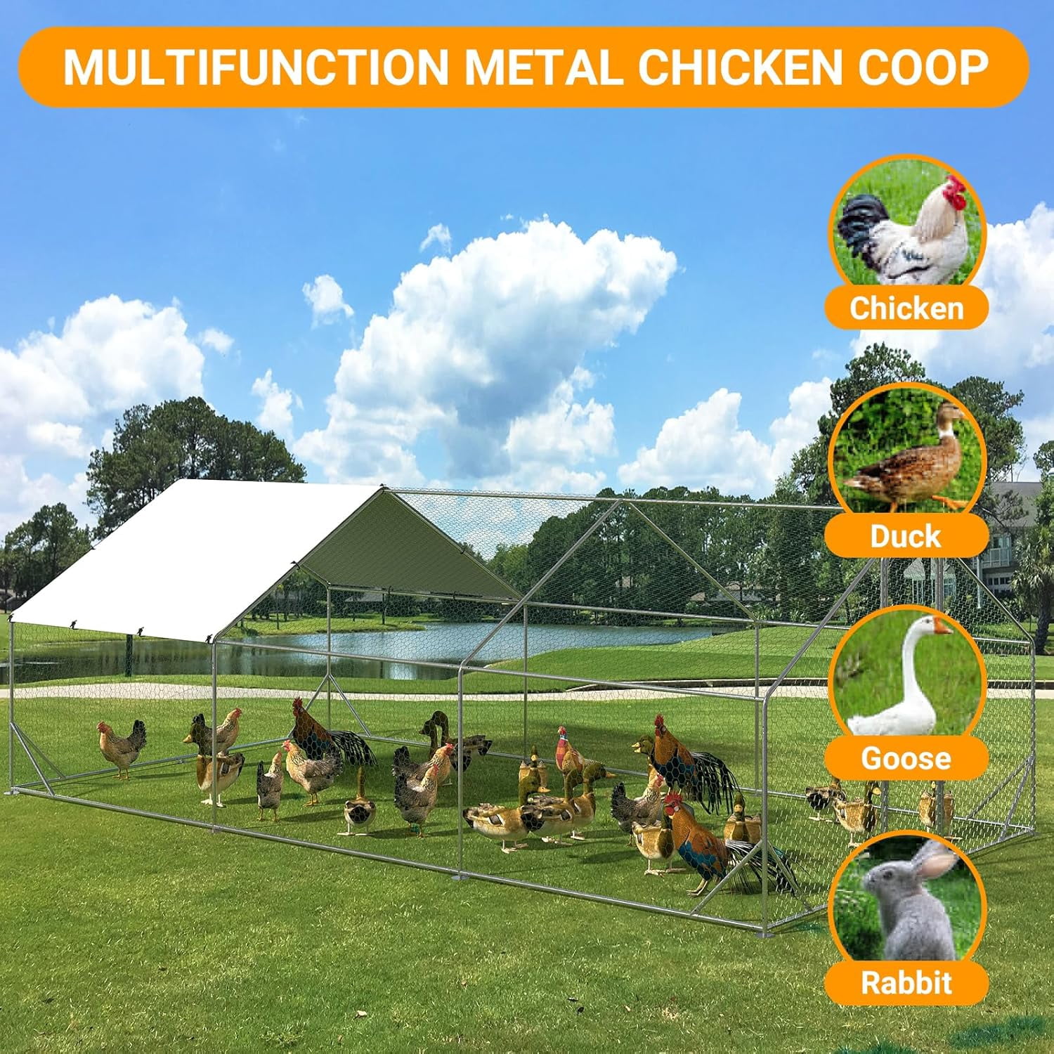 EastVita 19FT Metal Chicken Coop Outdoor Heavy Duty Walk-in Poultry ...