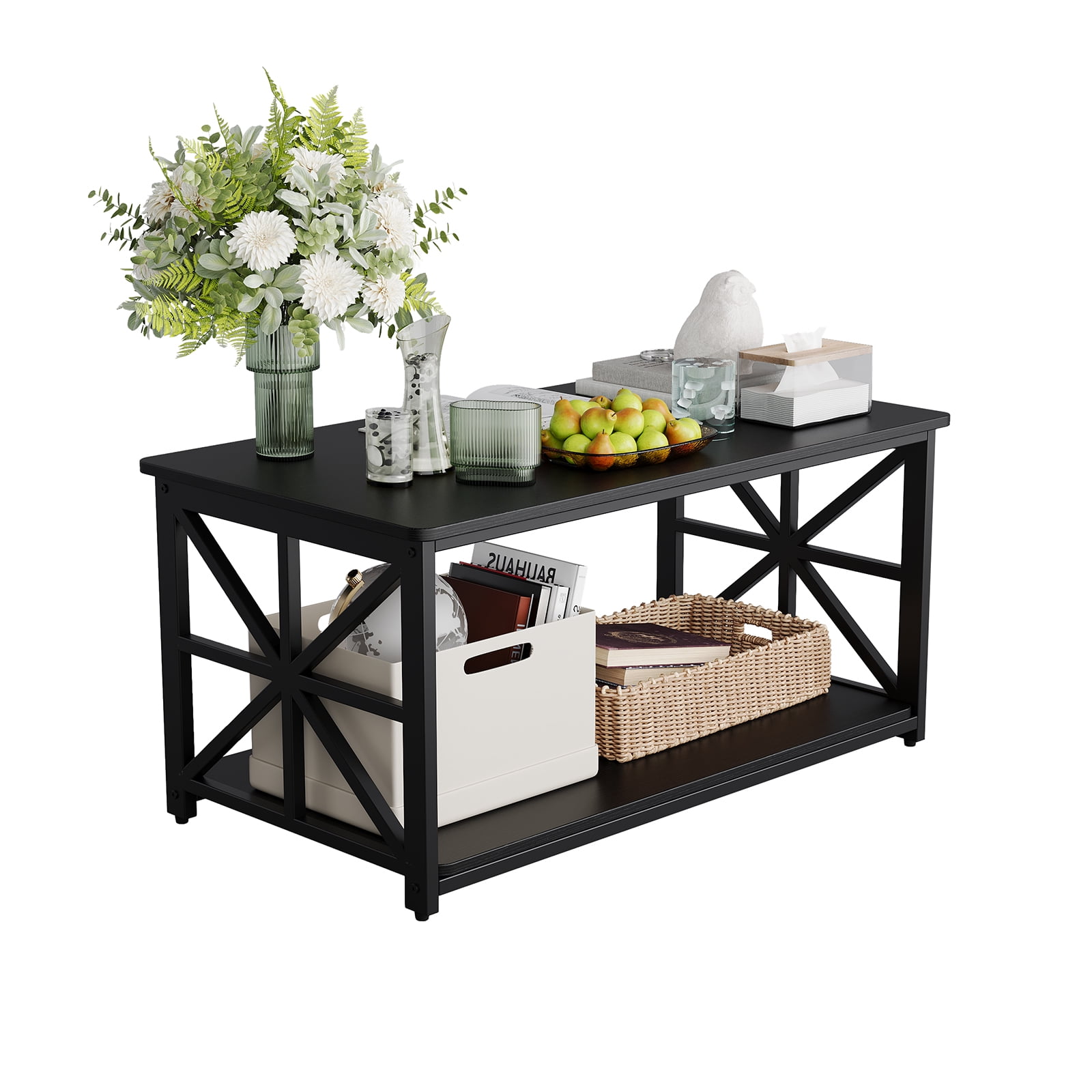 EastVita 2 Tier Living Room Coffee Tables, Center Table with Storage ...
