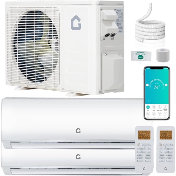 EastVita 20000 BTU 9K-9K Dual Zone WIFI Mini Split AC Heating System 20 ...