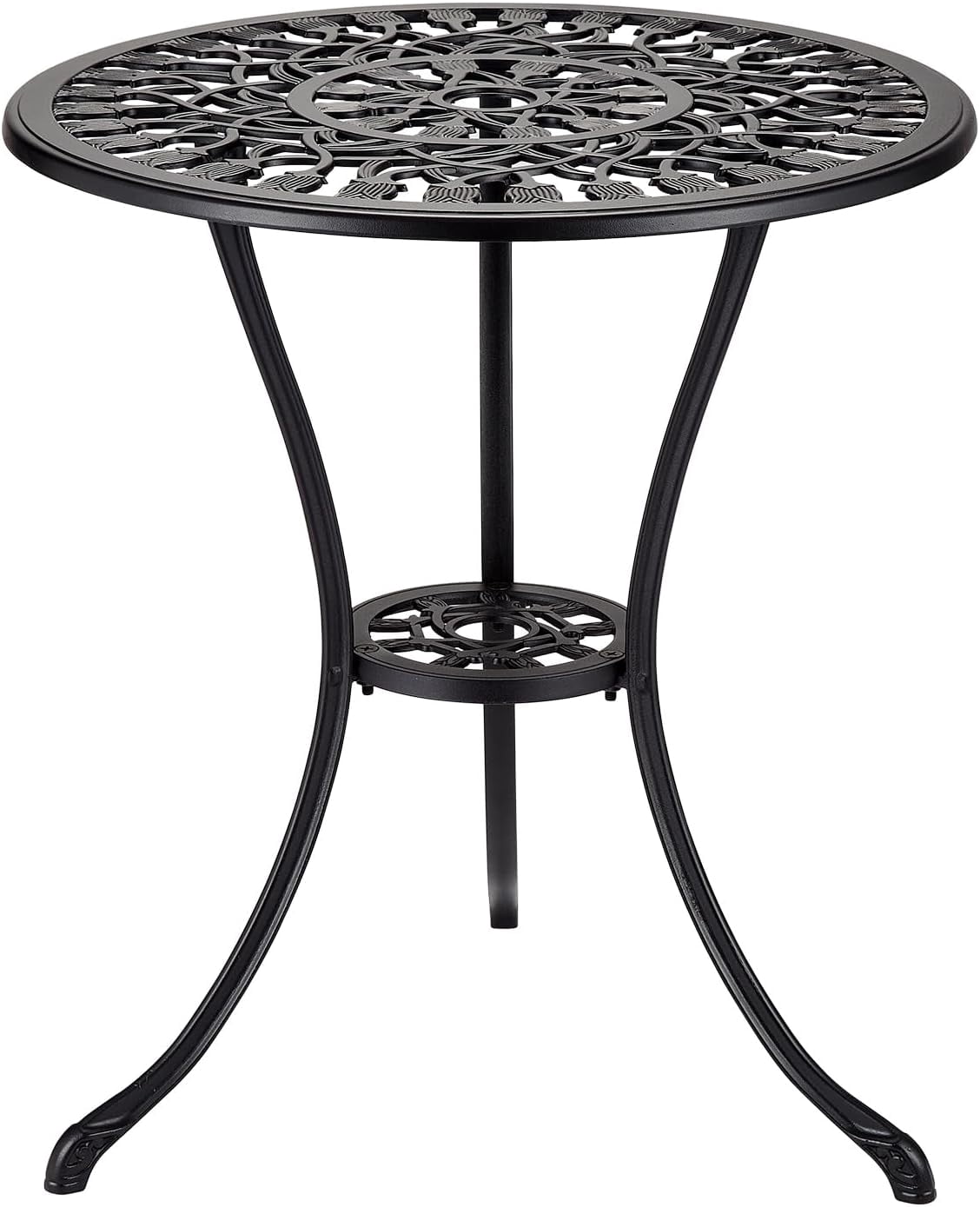 EastVita 24 inch Cast Aluminum Patio Bistro Table with Umbrella Hole ...