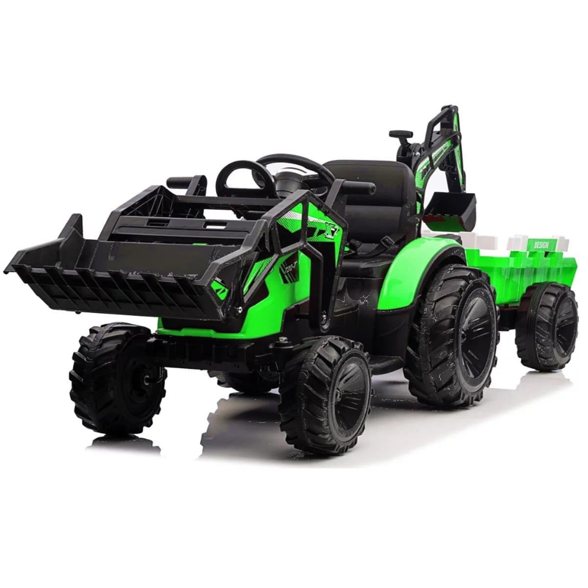EastVita 24V Kids Ride on Tractor, Excavator Toy with Trailer, Shovel ...