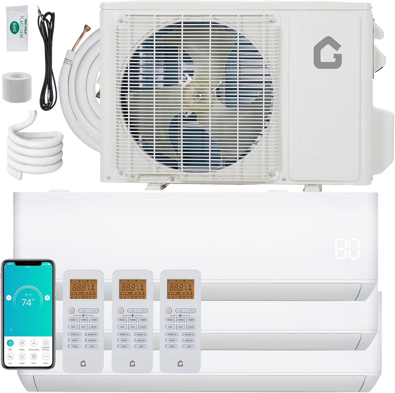 EastVita 28K 3 Zone Mini Split AC Heating System Air Conditioner 9K-9K ...