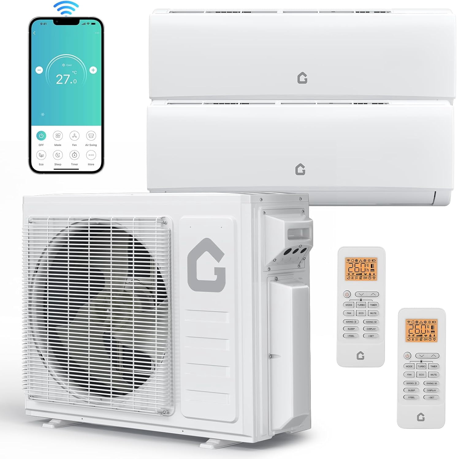 EastVita 28K BTU Dual Zone Mini Split AC Heating System Ductless 2 Zone ...