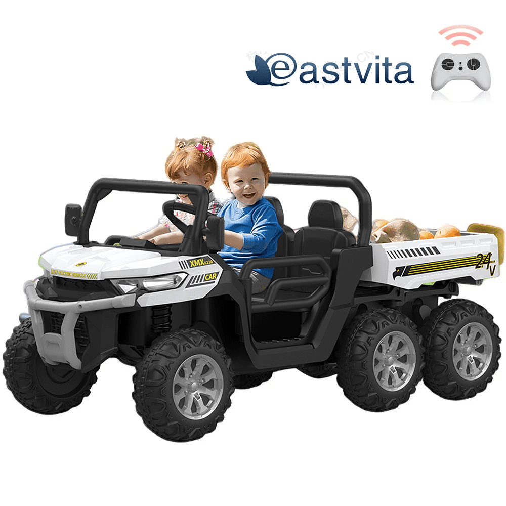 EastVita Kids 3 in 1 Tractor, 24V Electric UTV w/Trailer, LED, Music ...